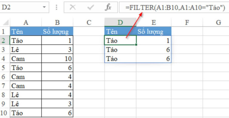 Cách sử dụng hàm FILTER trong Excel và 3 lỗi sai thường gặp